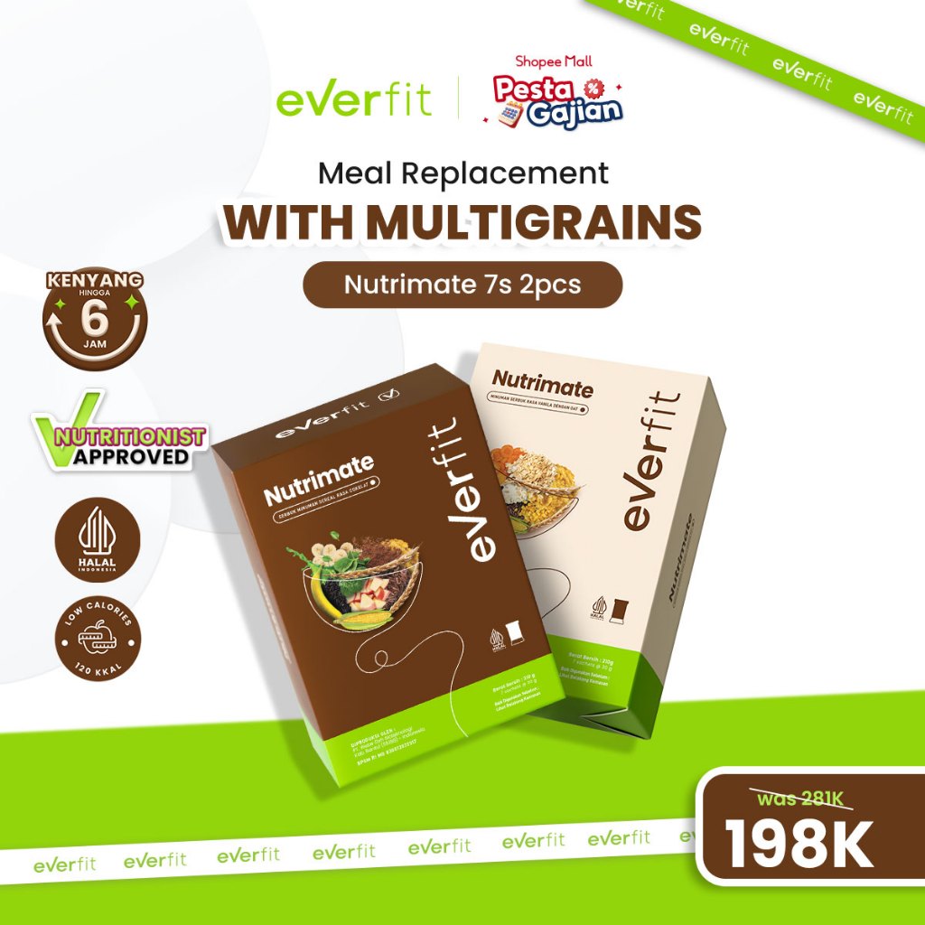 Jual Everfit [Twinpack] Nutrimate Meal Replacement dengan Oat Isi 7 Sachet Rasa Cokelat dan ...