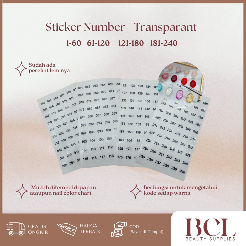 Jual Sticker Number Transparent | Penomoran Display Kuku | Shopee Indonesia