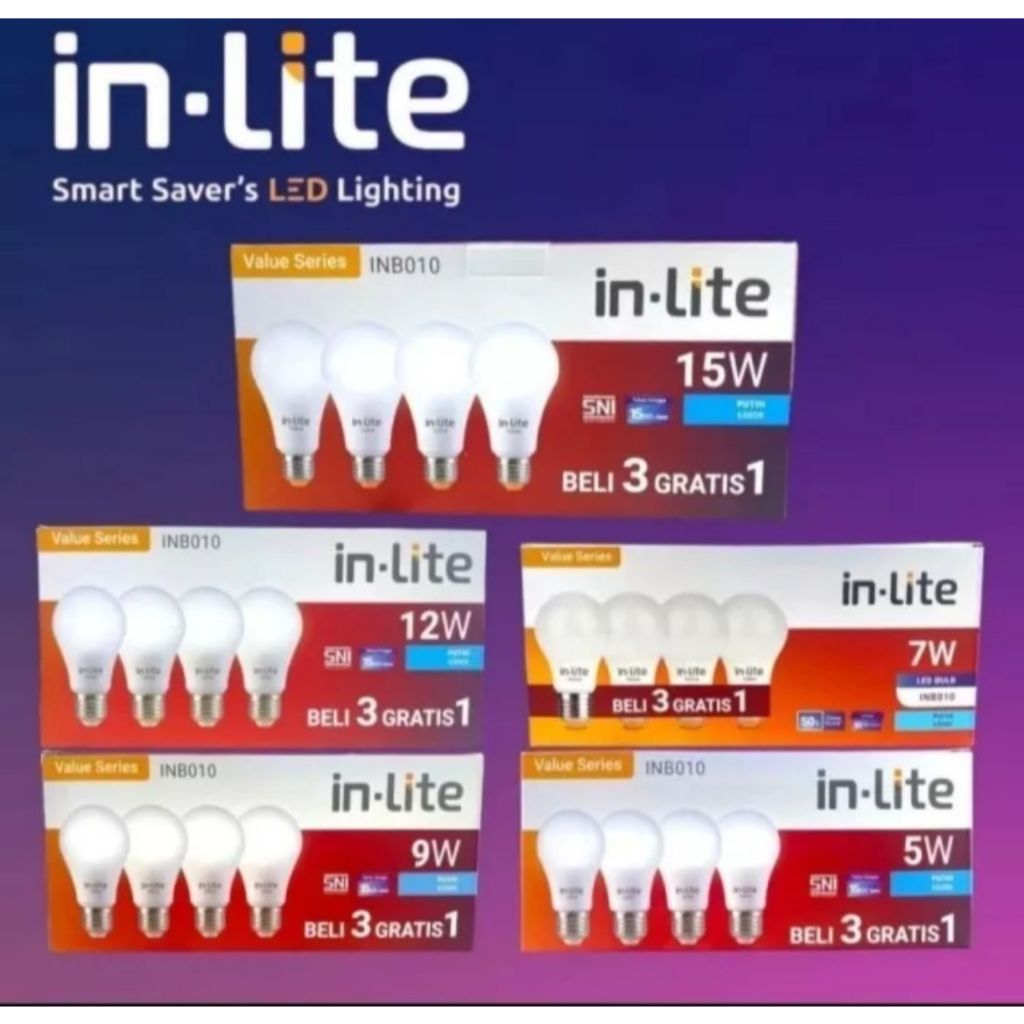 Jual INLITE IN LITE LAMPU BOHLAM LED PAKETAN ISI 4 PCS 5W 7W 9W 12W 15W ...