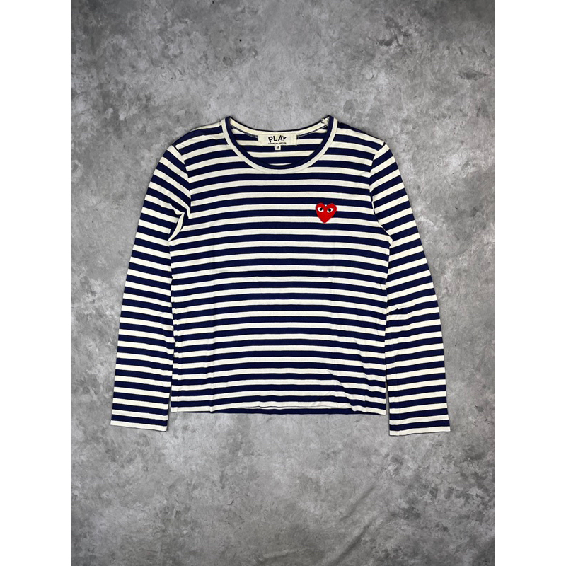 Jual Comme Des Garcons CDG Navy Stripe Big Red Logo LS T-Shirts ...