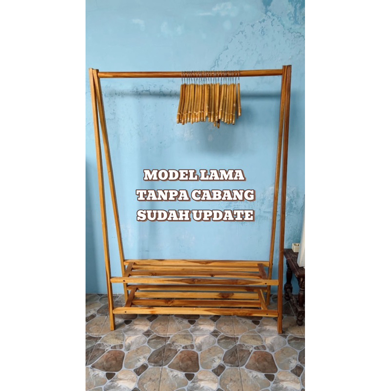 Jual STAND HANGER KAYU GANTUNGAN BAJU KAYU DENGAN RAK SERBAGUNA UKURAN ...