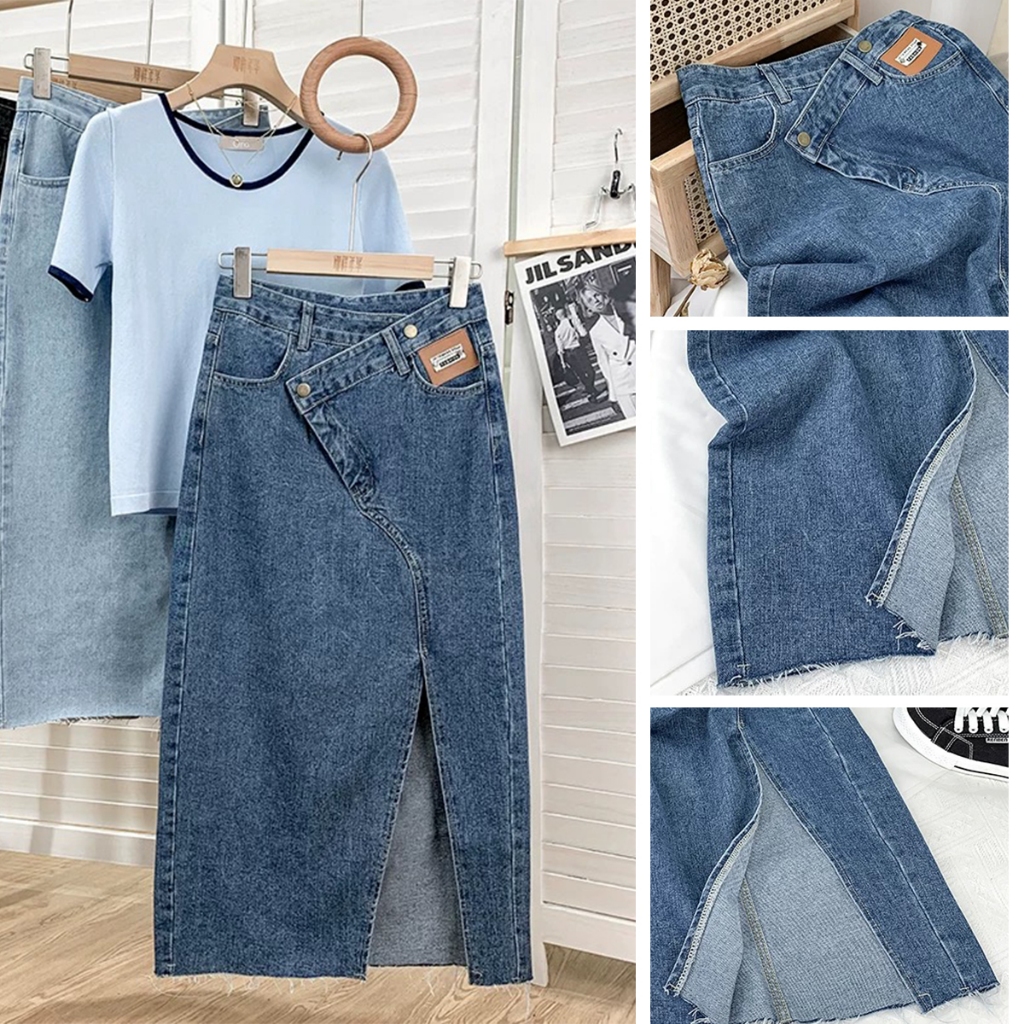 Jual JUMBO-WANITA rok jeans panjang rok a line rok korean style rok ...