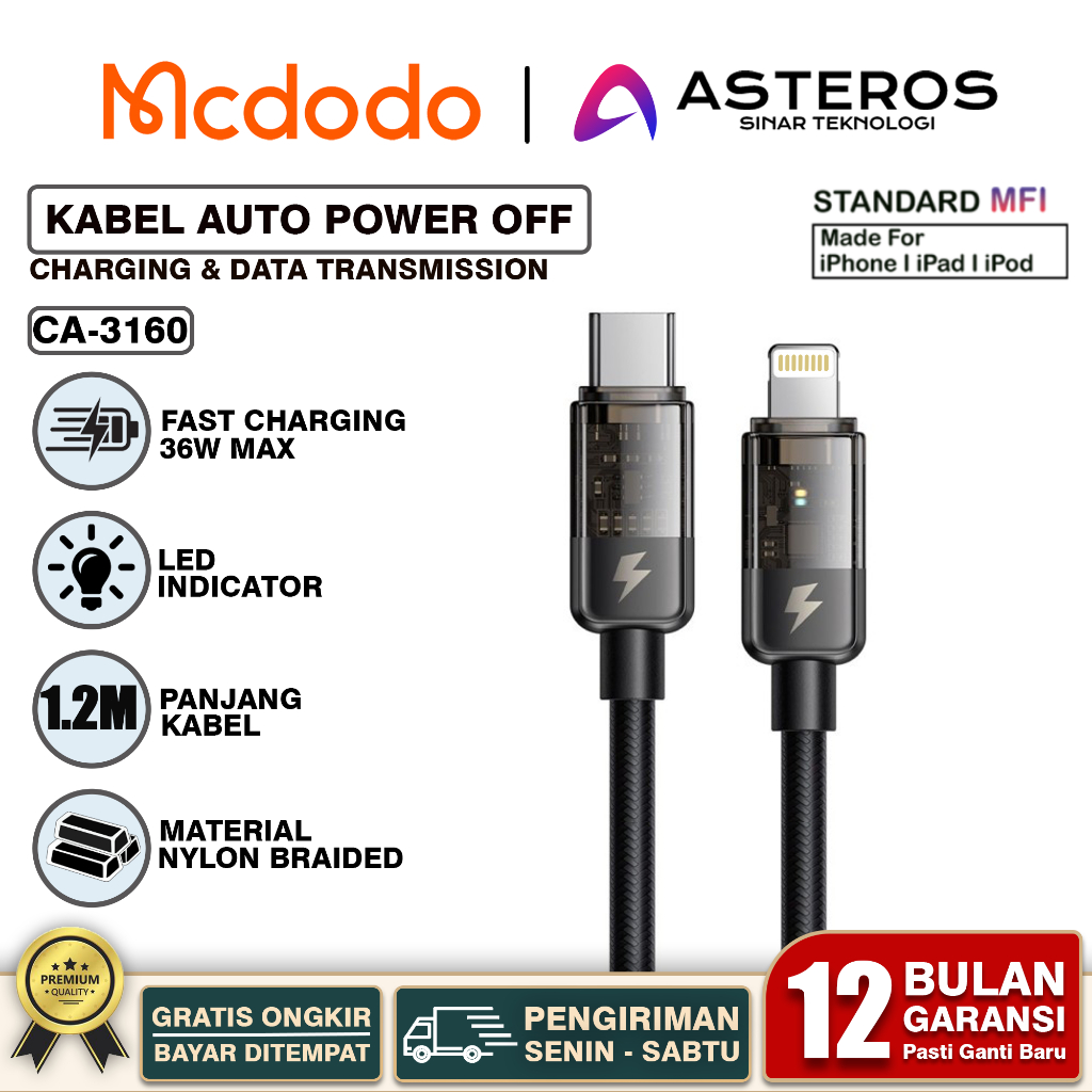 Jual MCDODO Kabel iP PD Type C To Lightning Fast Charging Auto Off Ca ...