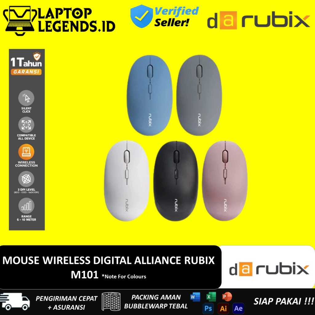Jual MOUSE WIRELESS DIGITAL ALLIANCE RUBIX M101 WHITE SILENT ORIGINAL ...