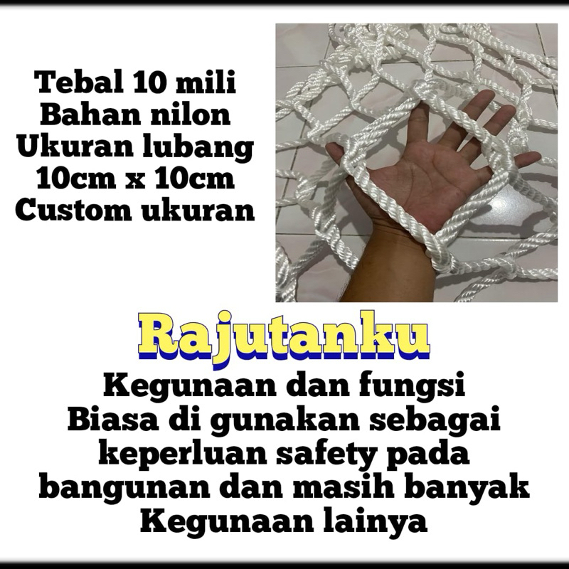Jual jaring pengaman safety net nilon 10mili 10cm x 10cm / jaring ...