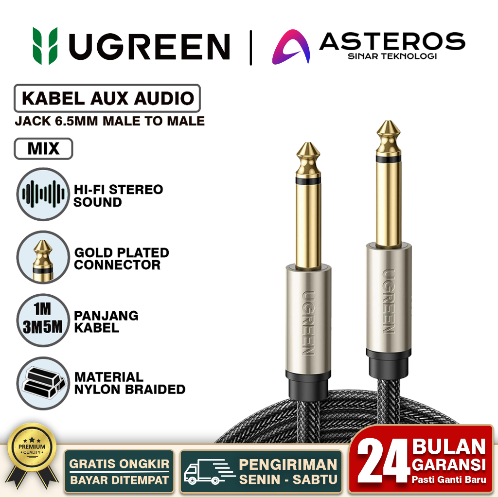 Jual UGREEN Kabel Aux 6.35mm Male To Male TS Audio Stereo Mono Guitar ...