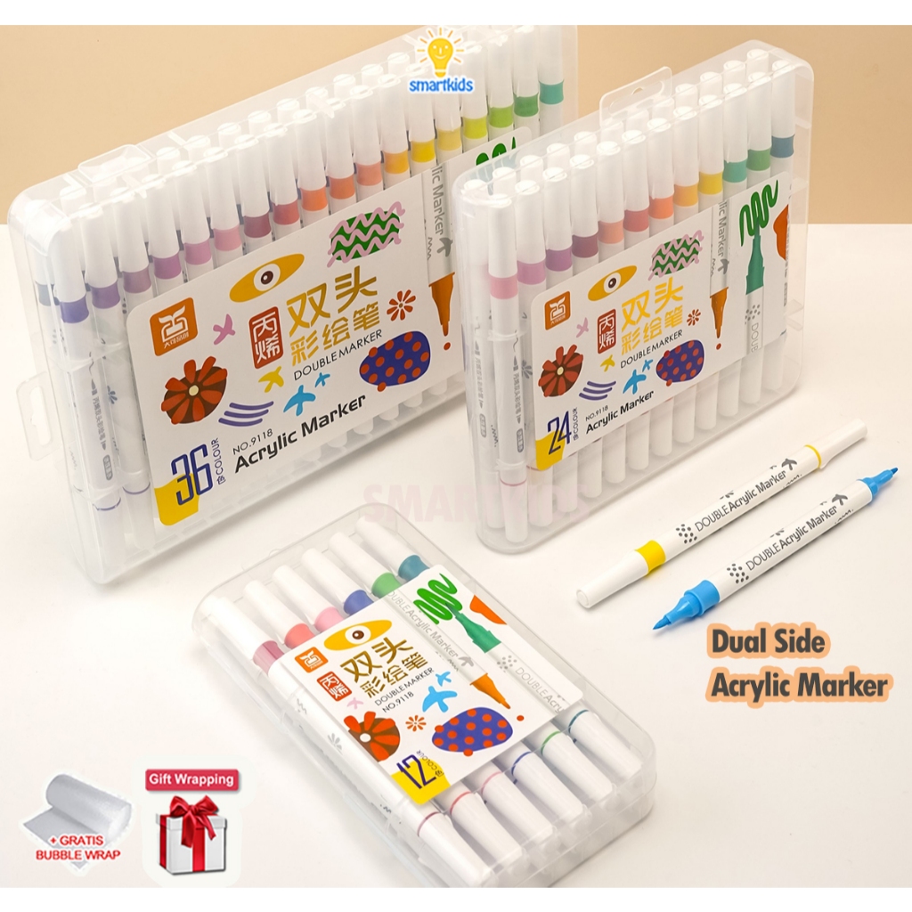 Jual Dual Side Spidol Akrilik Market Warna Cepat Kering Tahan Air Dua ...