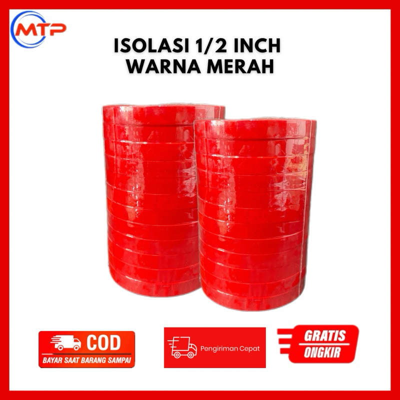 Jual isolasi 1/2 inch merah - lakban merah - 12 pcs 1 slop | Shopee ...