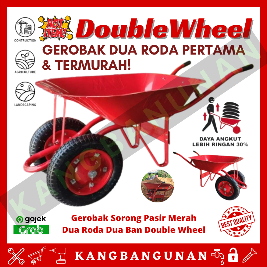 Jual Gerobak Sorong Dorong Cor Pasir Merah Bangunan Dua Roda Dua Ban ...
