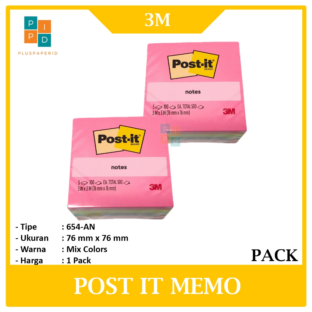 Jual 3M - Post It Sticky Notes 654-5AN 5 WARNA - PACK | Shopee Indonesia