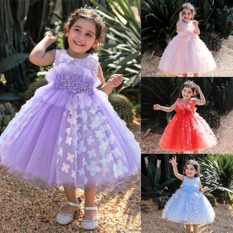 Jual Gaun dress pesta mewah tile bunga timbul mekar anak import 1-5 thn ...