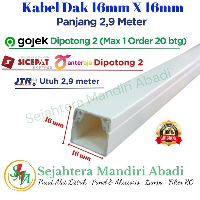 Jual Kabel Dak 16x16 Kotak Putih Tutup 2,9 Meter Duct Cable Trunking ...