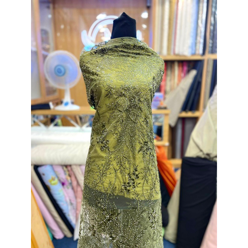 Jual Kain Tile bordir bahan tulle embroidery with stones pakai batu ...