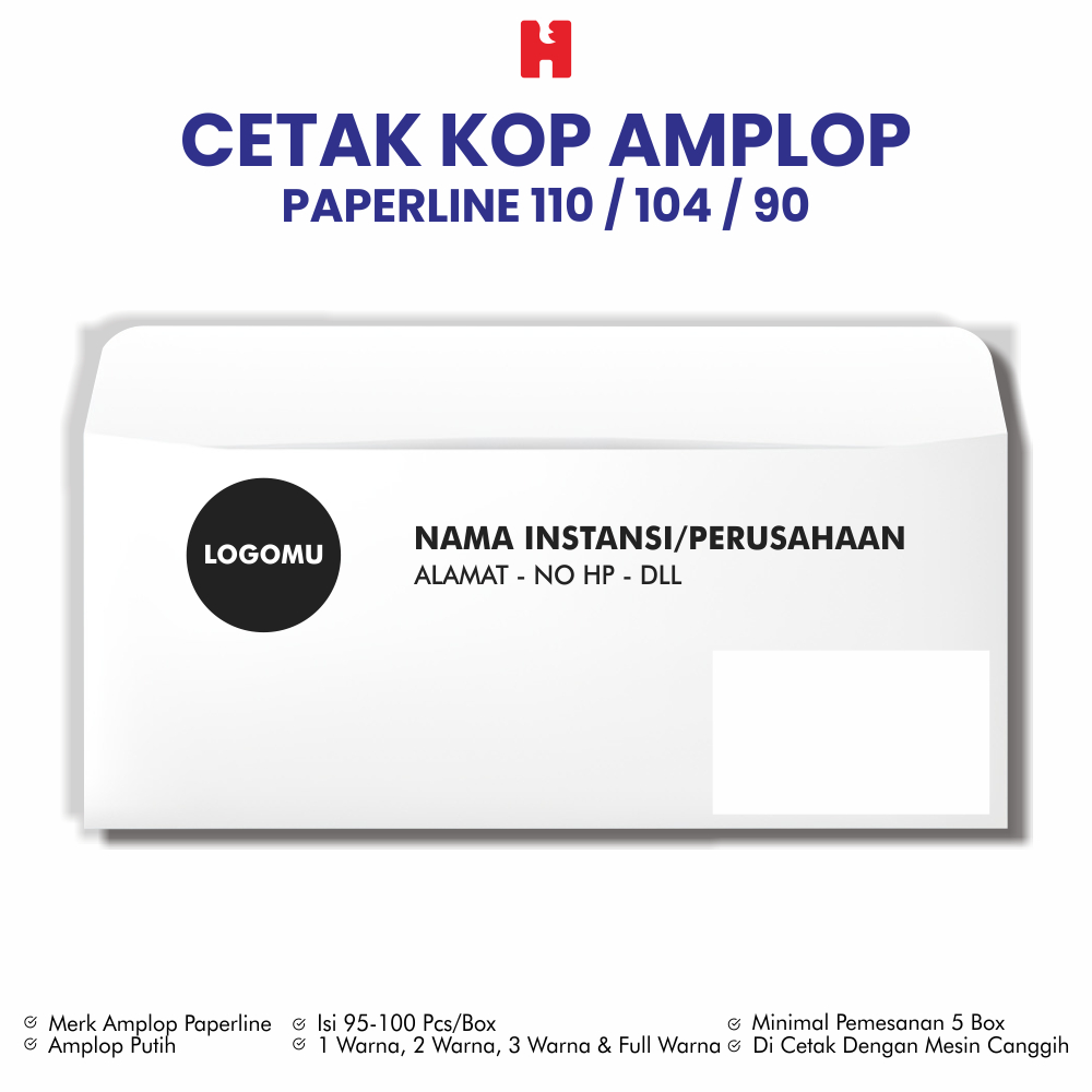 Jual Cetak Kop Amplop Merk Paperline Custom - Ukuran 110/104/90 *Minimal Pemesanan 5 Box/Pack ...