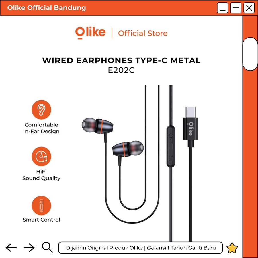 Jual Olike E202C Earphone Wired USB Type-C Metal HiFi Best Bass Sound ...