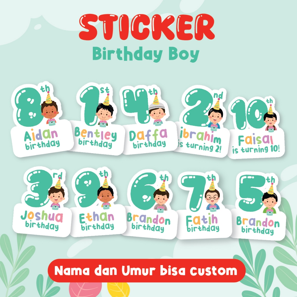 Jual Sticker Ulang Tahun Anak Boy Series Laki-laki Umur Custom Sticker ...