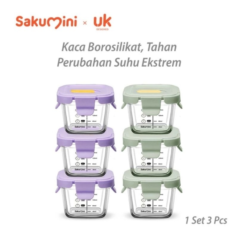 Jual Sakumini Glass Food Container 3 in 1 Storage / Wadah Gelas Kaca ...