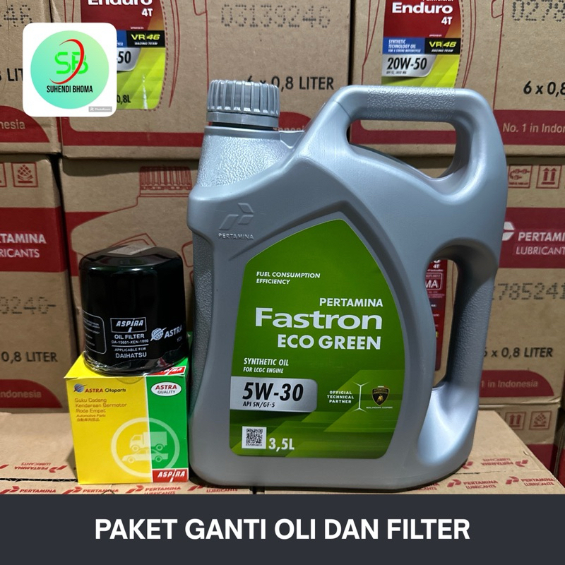 Jual Paket Ganti Oli Fastron Eco Green 5w-30 3.5 liter API SN | Shopee ...