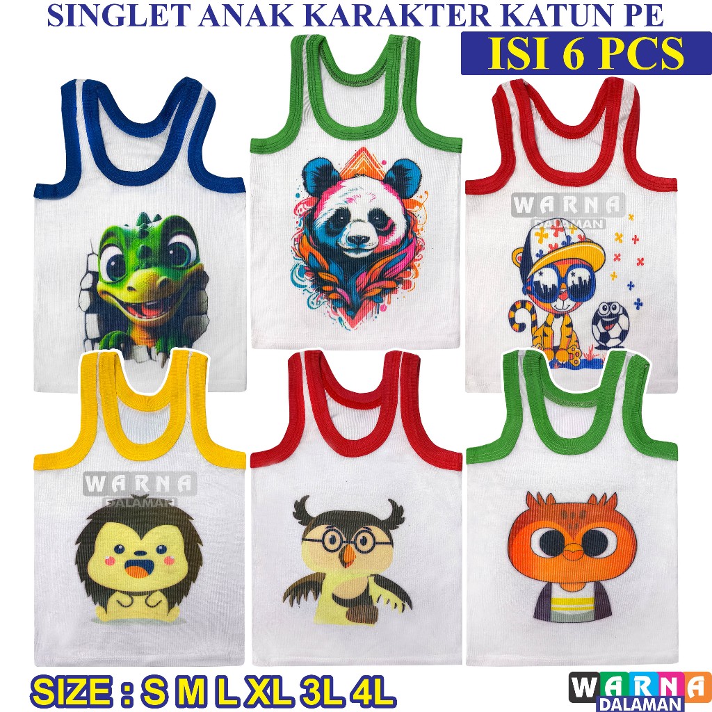 Jual ISI 6 Pcs Singlet Anak Gambar Laki dan Perempuan WARNA DALAMAN ...
