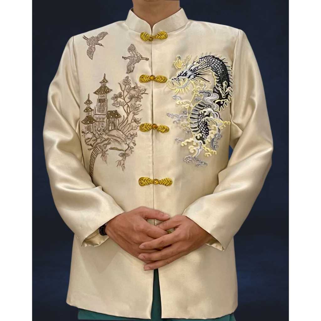 Jual Baju Pria Cheongsam warna Emas Lengan Panjang Tiongkok Modern ...