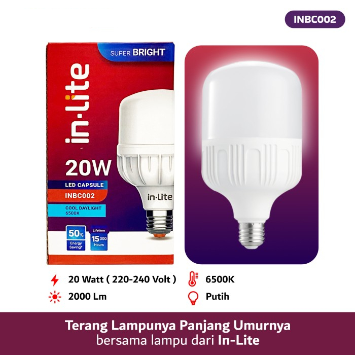 Jual Lampu Led Inlite INBC002 20W PUTIH Capsule T-Bulb Led 20 watt | Shopee Indonesia