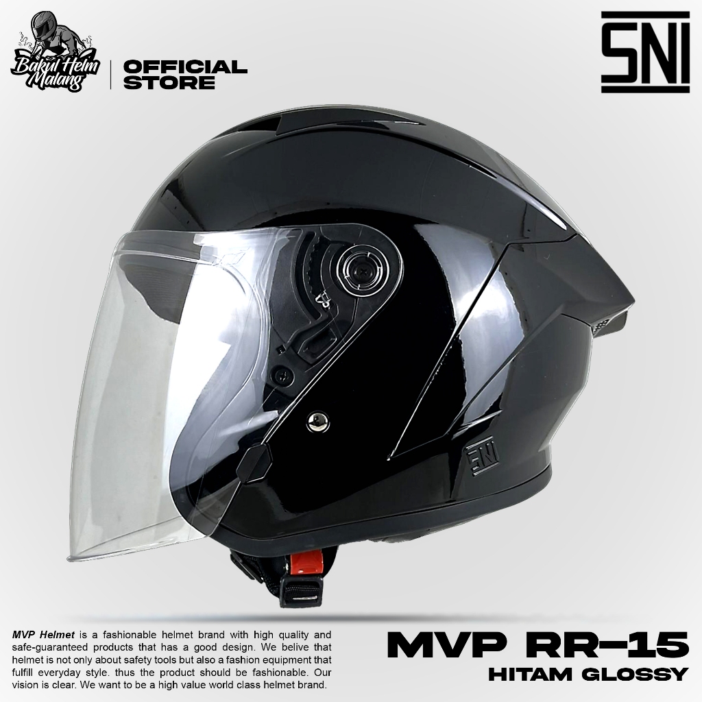 Jual Helm Half Face | MVP RR15 | HITAM KACA VISOR BENING | Helm Premium ...