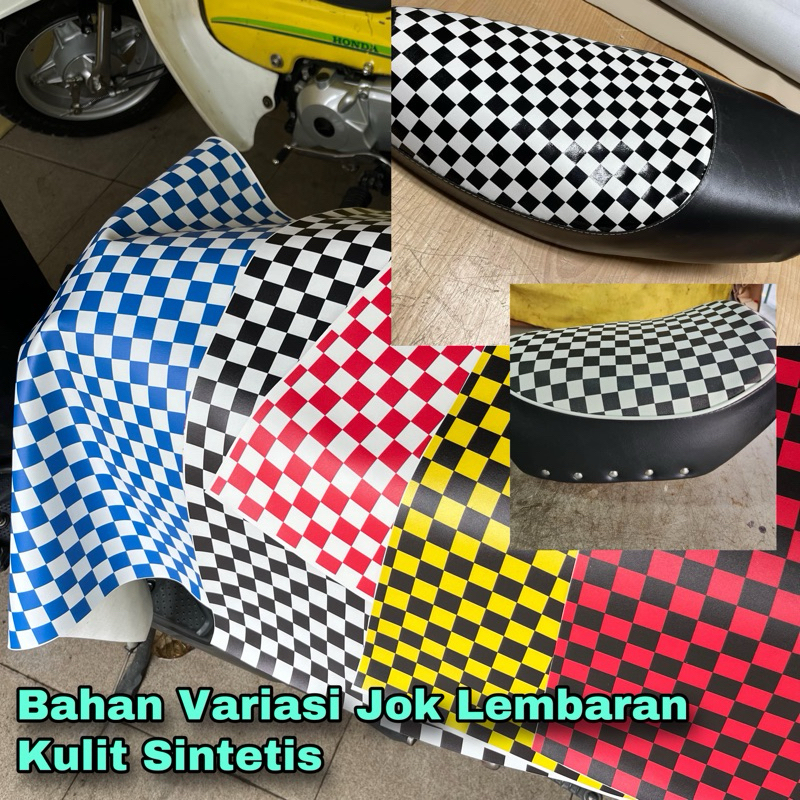 Jual Bahan jok motor motif catur / kulit sintetis lembaran checkerboard ...