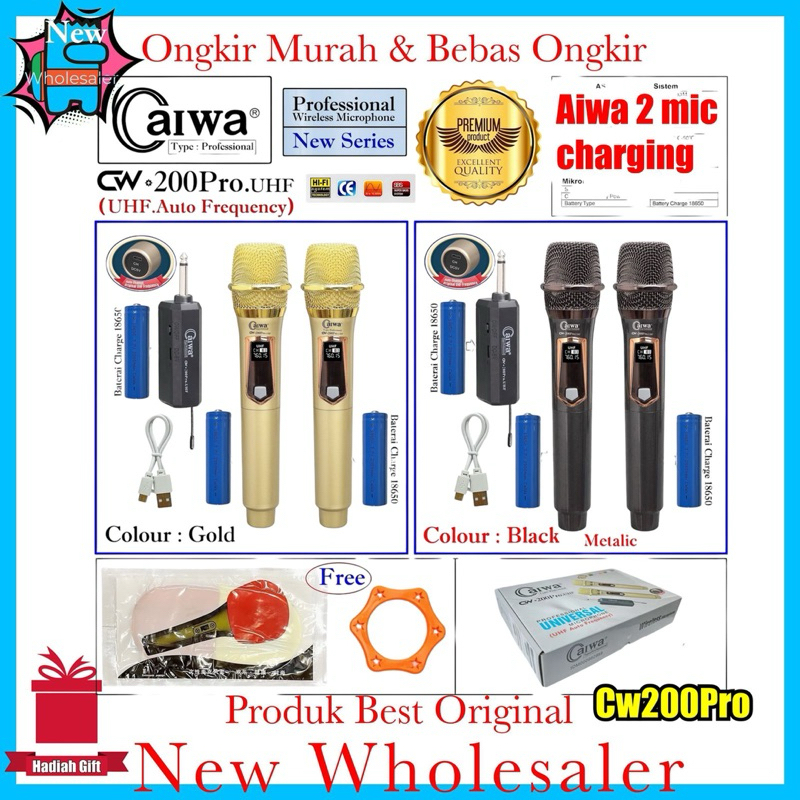 Jual Mic wireless karaoke Aiwa cw200 pro 2 mic vokal Full charging ...