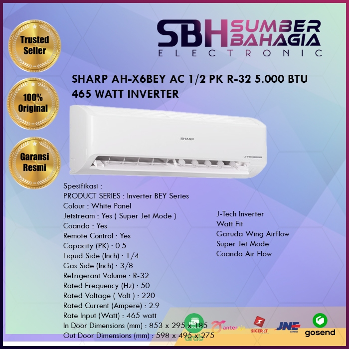 Jual SHARP AH-X6BEY AC 1/2 PK R-32 5.000 BTU 465 WATT INVERTER (NEW ...