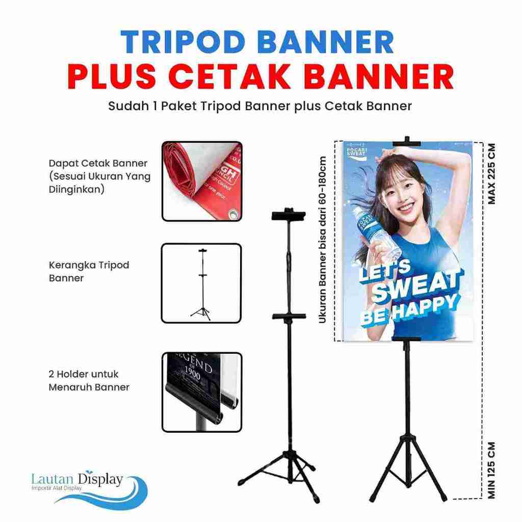 Jual Cetak Standing Banner Tripod Custom Desain 1 / 2 Sisi - Paket Stand Baner Print Spanduk MMT ...