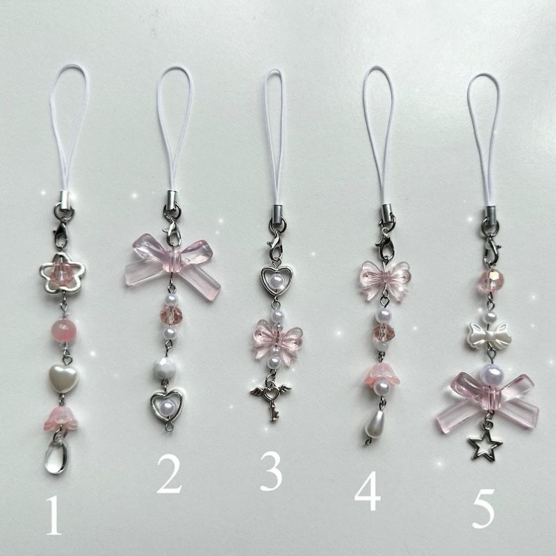 Jual Phone strap pink series / Bag charm / Gantungan kunci manik ...