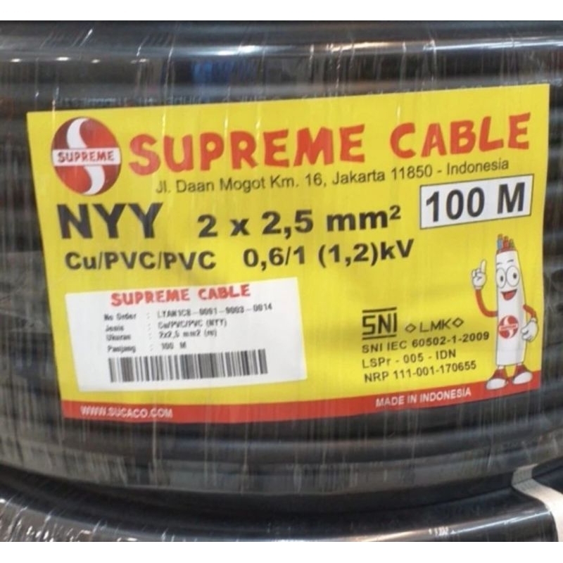 Jual Supreme Kabel NYY 2x2.5 mm2 Kabel Listrik Hitam Kawat NYY 2 X 2.5 MM ( 100 Meter ) | Shopee ...