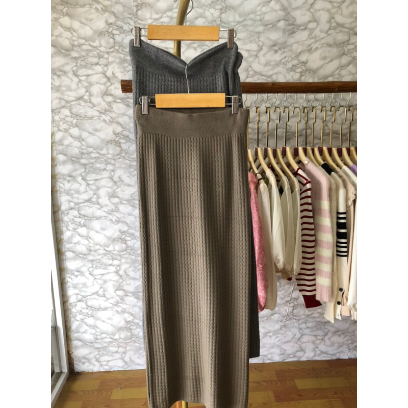 Jual ROK SPAN POLOS ZIG ZAG KNIT (Long Bodycon Skirt) | Shopee Indonesia