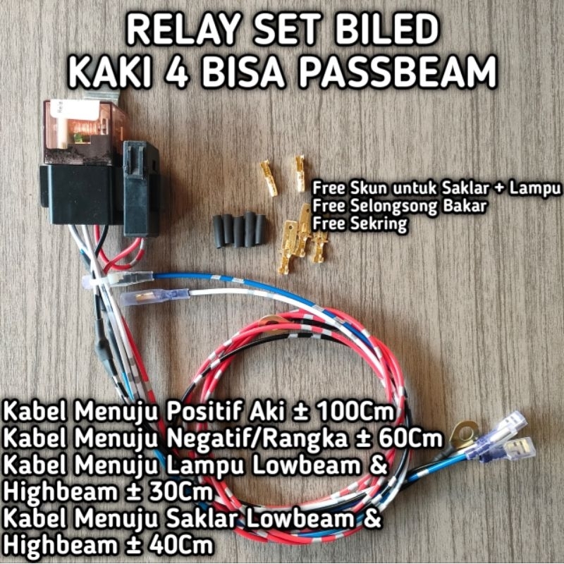 Jual Kabel Relay Set Lampu Biled 4 Kaki 12 Volt 80 Ampere Bisa Pass ...