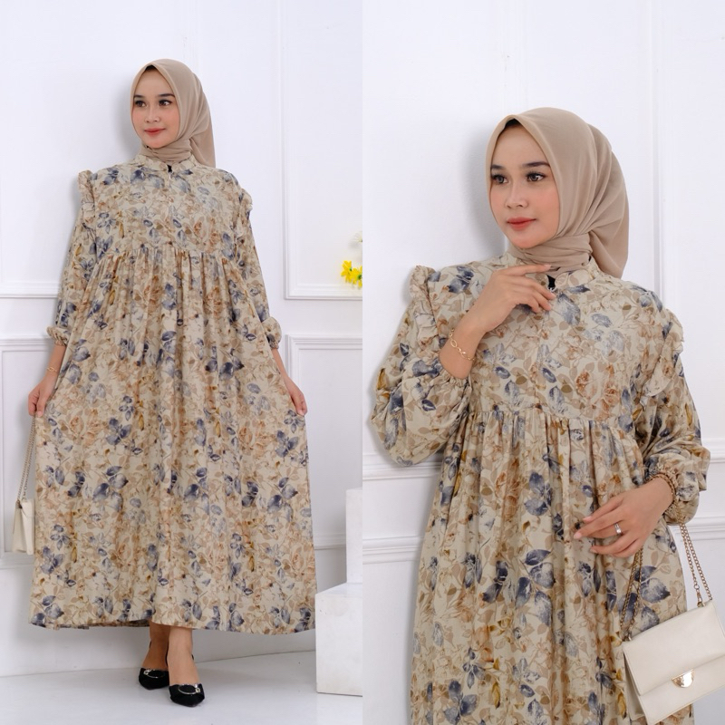 Jual gamis midi dress motif bunga rayon diamond | Shopee Indonesia