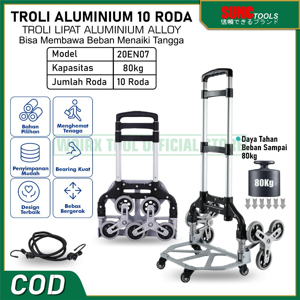 Jual SUNC TOOLS Troli Lipat Portable Trolley 10 Roda Aluminium Troli ...