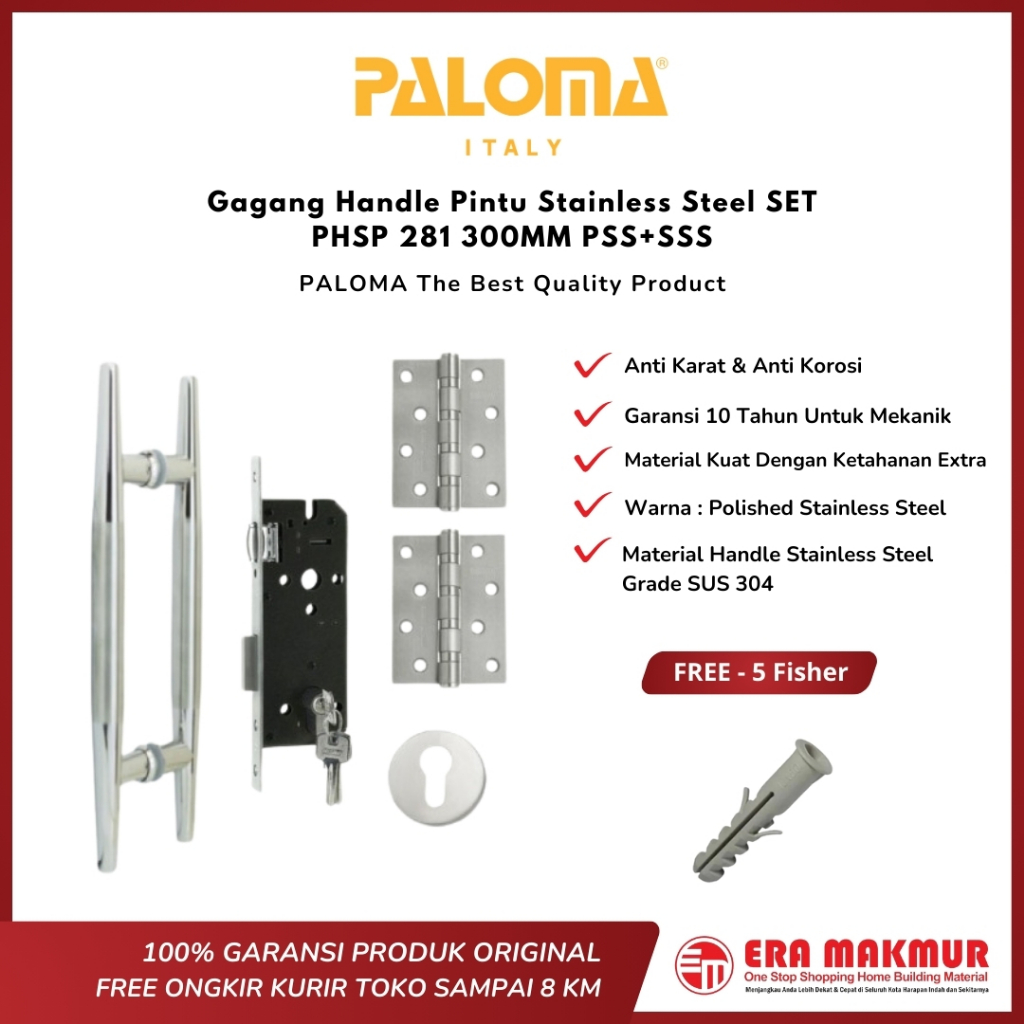 Jual PALOMA - Gagang Handle Pintu Stainless Steel SET PHSP 281 300MM ...