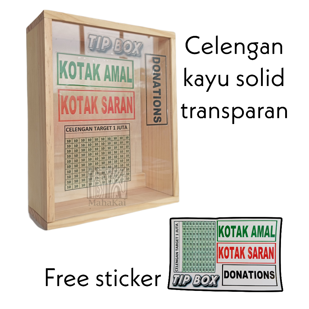 Jual Celengan kayu akrilik target wood tip box donation charity kotak ...