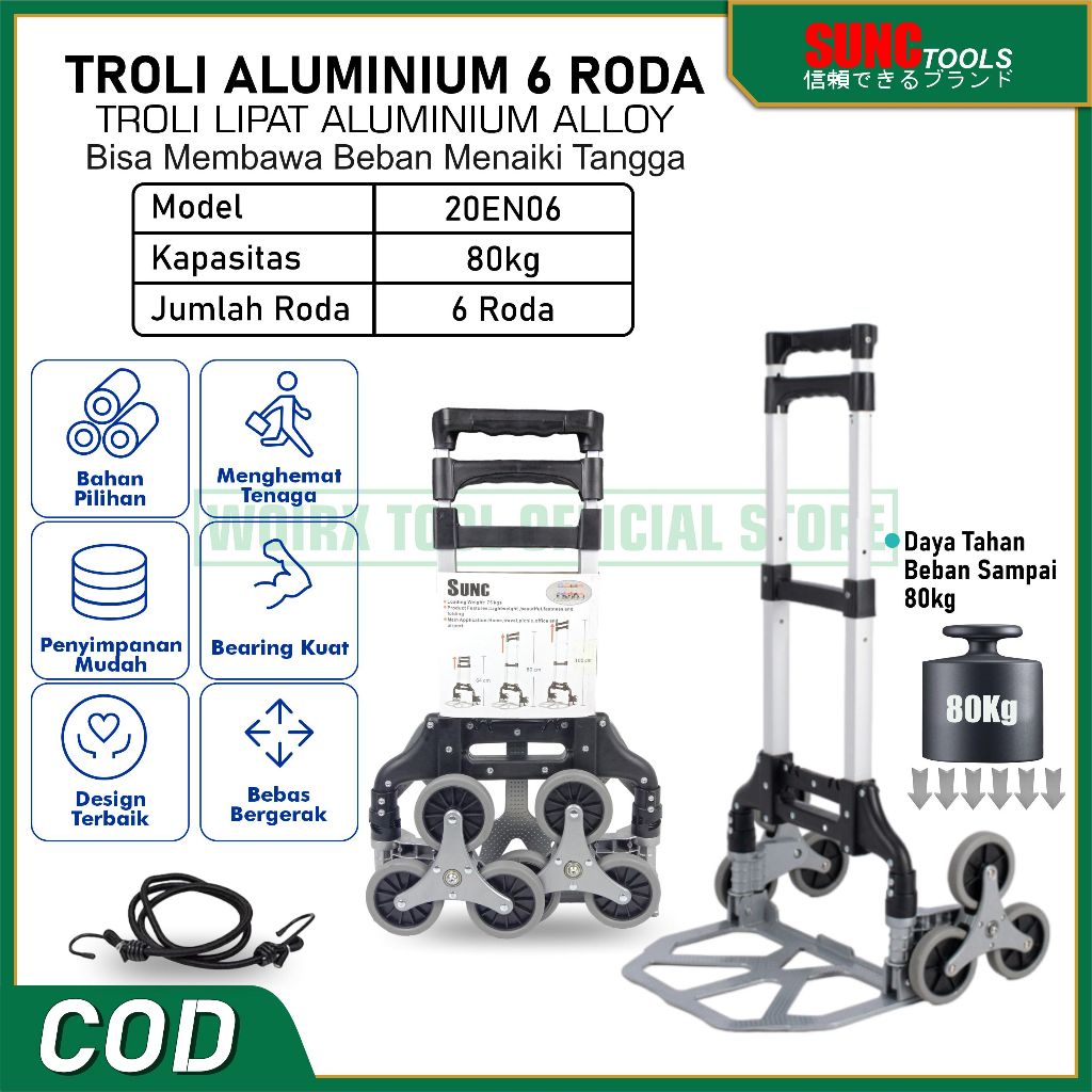 Jual SUNC TOOLS Troli Lipat Portable Trolley 6 Roda Aluminium Troli ...