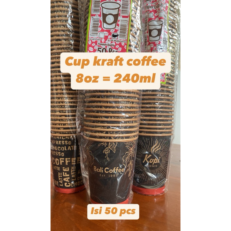 Jual (50 PCS) PAPER CUP KRAFT MOTIF 8OZ / HOT PAPER CUP / GELAS KERTAS / GELAS KOPI TEH / TANPA ...