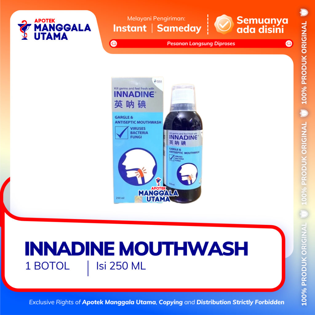 Jual INNADINE GARGLE & ANTISEPTIC MOUTHWASH 250 ML | Shopee Indonesia