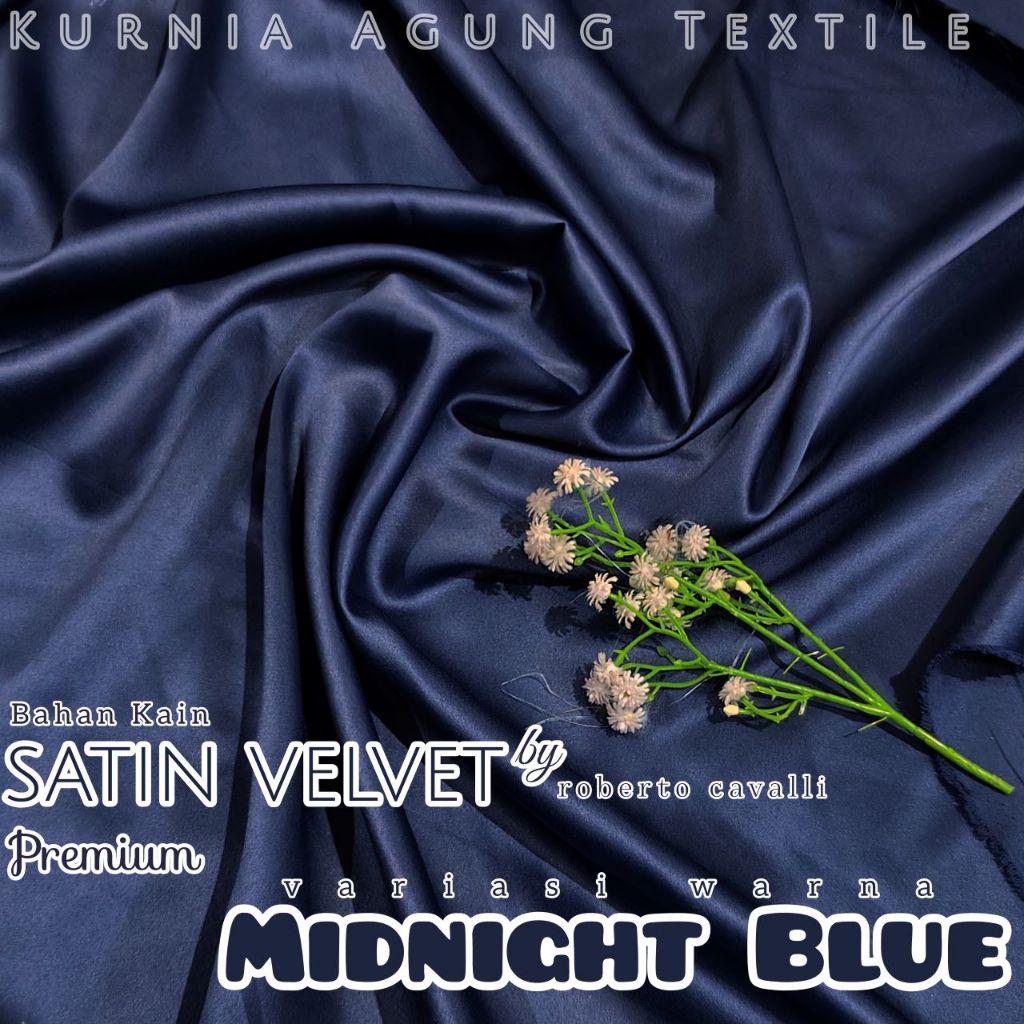 Jual 1 METER Kain Satin Silk Velvet Premium warna Midnight Blue Bahan ...