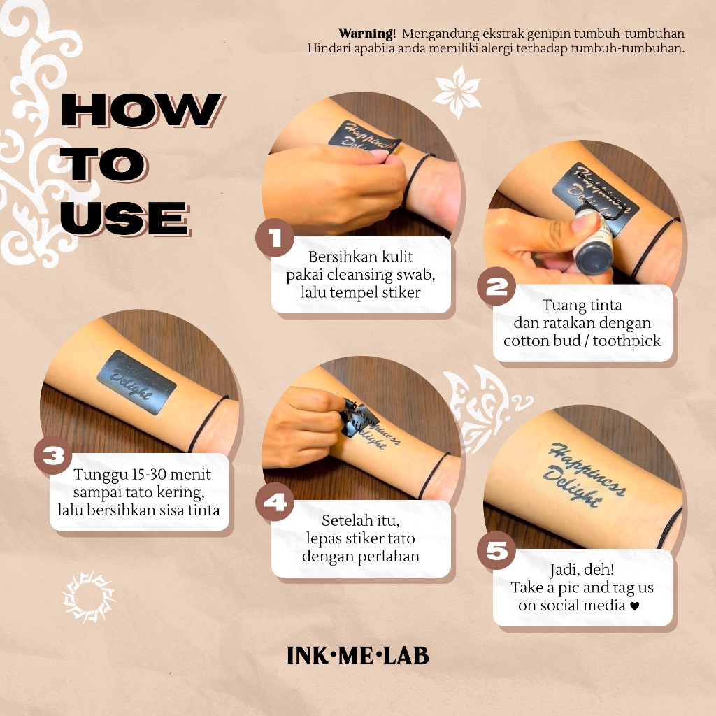 Jual Henna/Jagua Ink Tattoo Kit - Tato Halal Sticker Template Temporary ...
