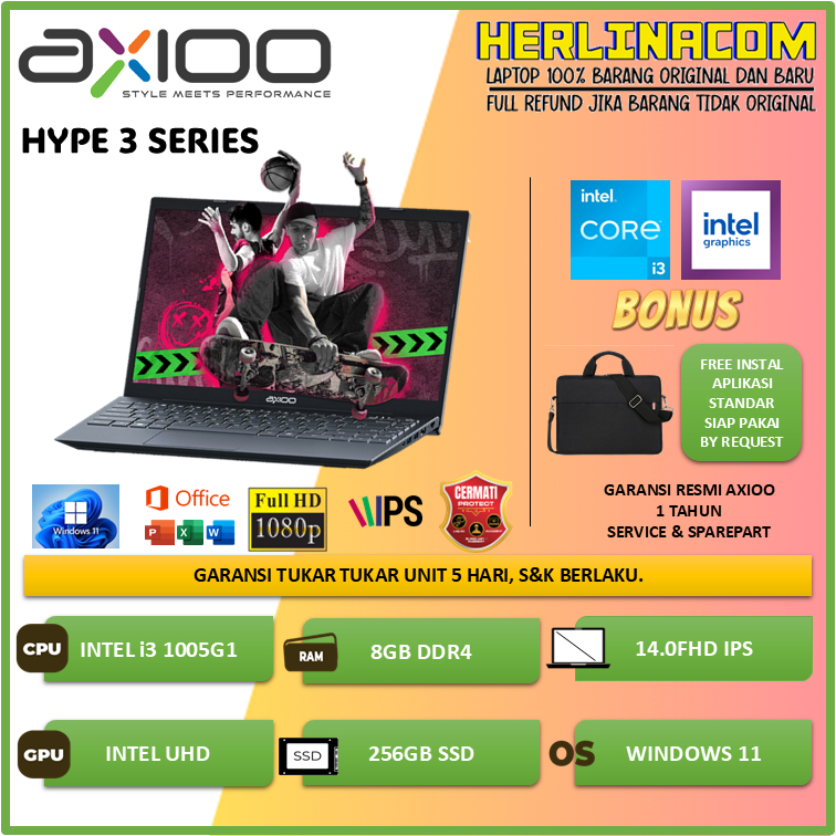 Jual Laptop Axioo Mybook Hype 3 Intel Core i3 RAM 8GB SSD 256GB FHD IPS Windows 11 Original ...