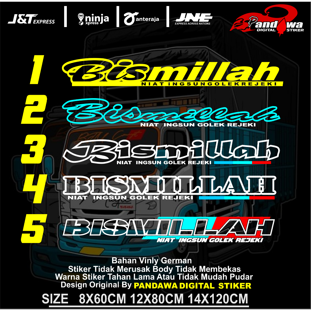 Jual Stiker Truk Bismillah Cutting Sticker Latin Kaca Depan mobil box ...
