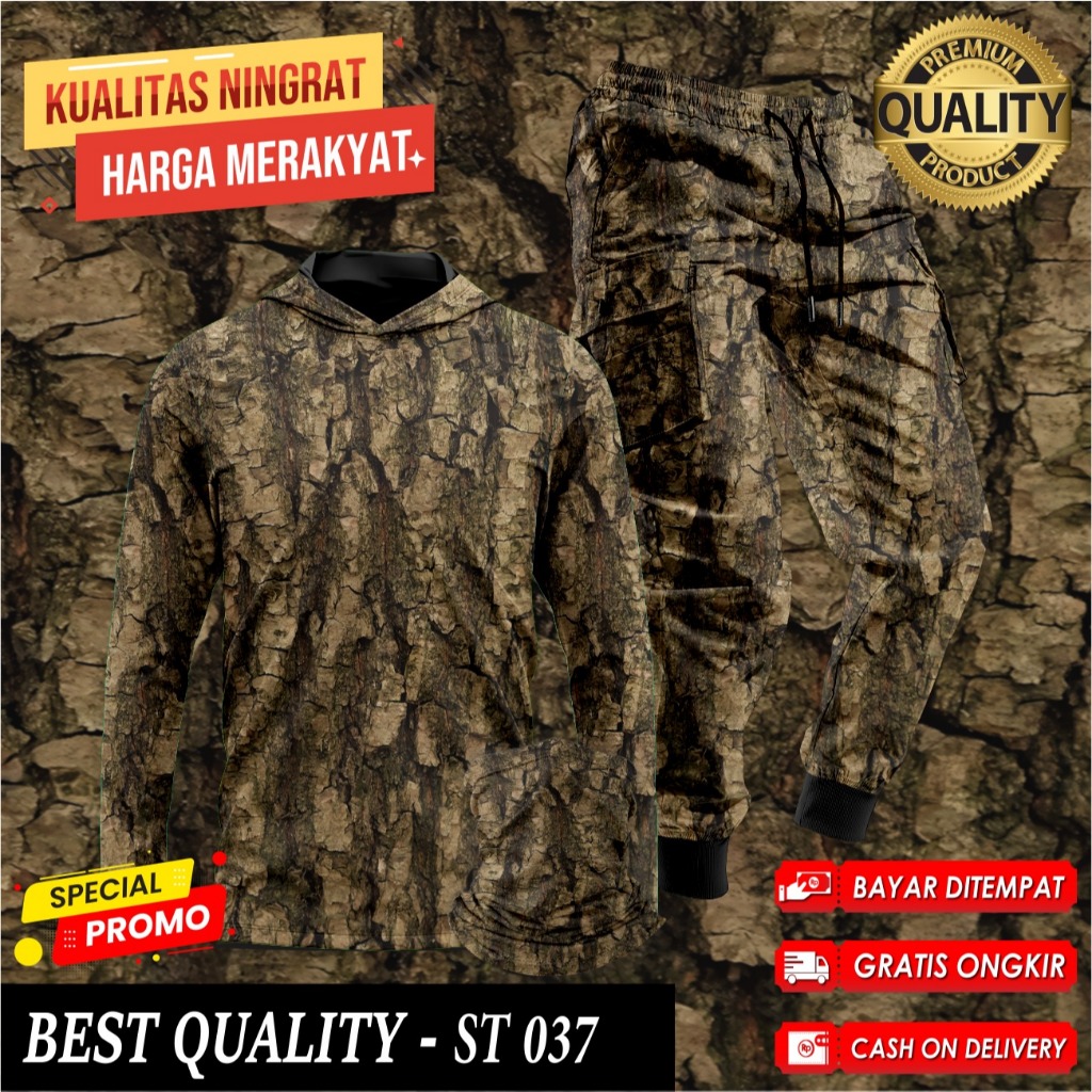 Jual Setelan Baju Camo Hoodie Berburu Hunting Baju Berburu Hutan Kamuflase 1 Set Buff Celana ...