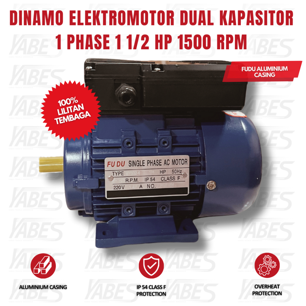 Jual FUDU Dinamo Elektro Motor 1.5 HP 1100 Watt 1500 RPM 1 Phase Body ...