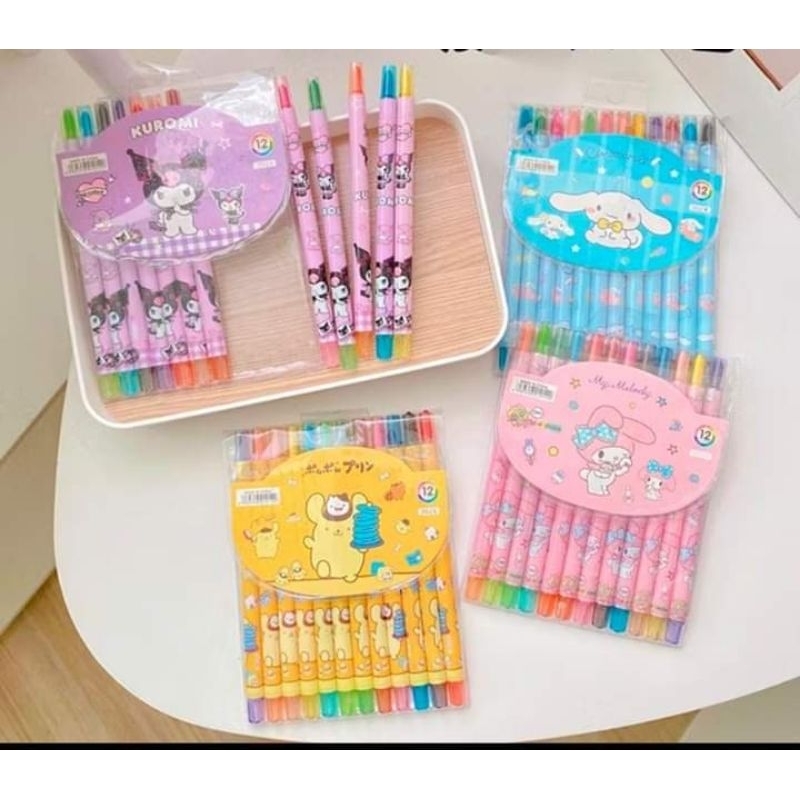 Jual CRAYON PUTAR SANRIO 12WARNA MOTIF LUCU ANTI PATAH ALAT MEWARNAI ...