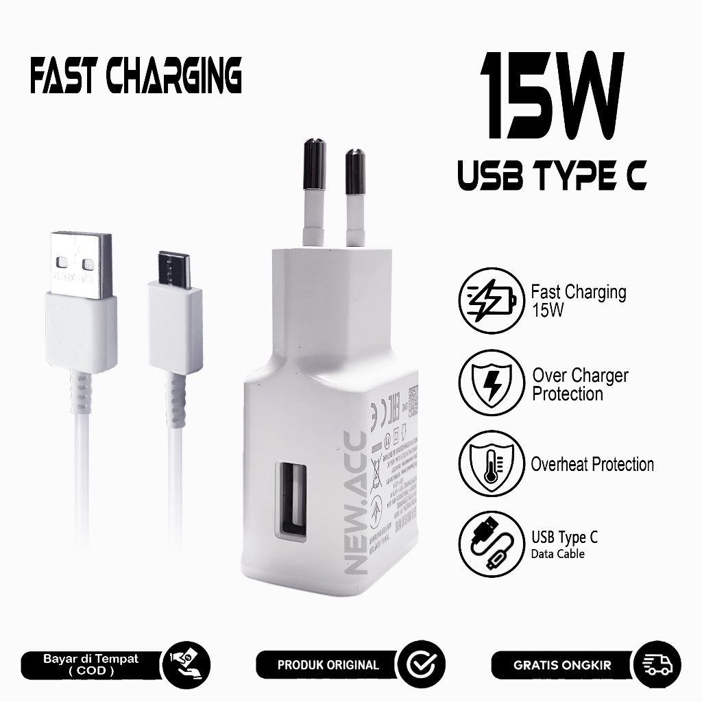 Jual Charger Samsung Type C 15W Fast Charging A20 A30 A31 A50 A51 15W ...