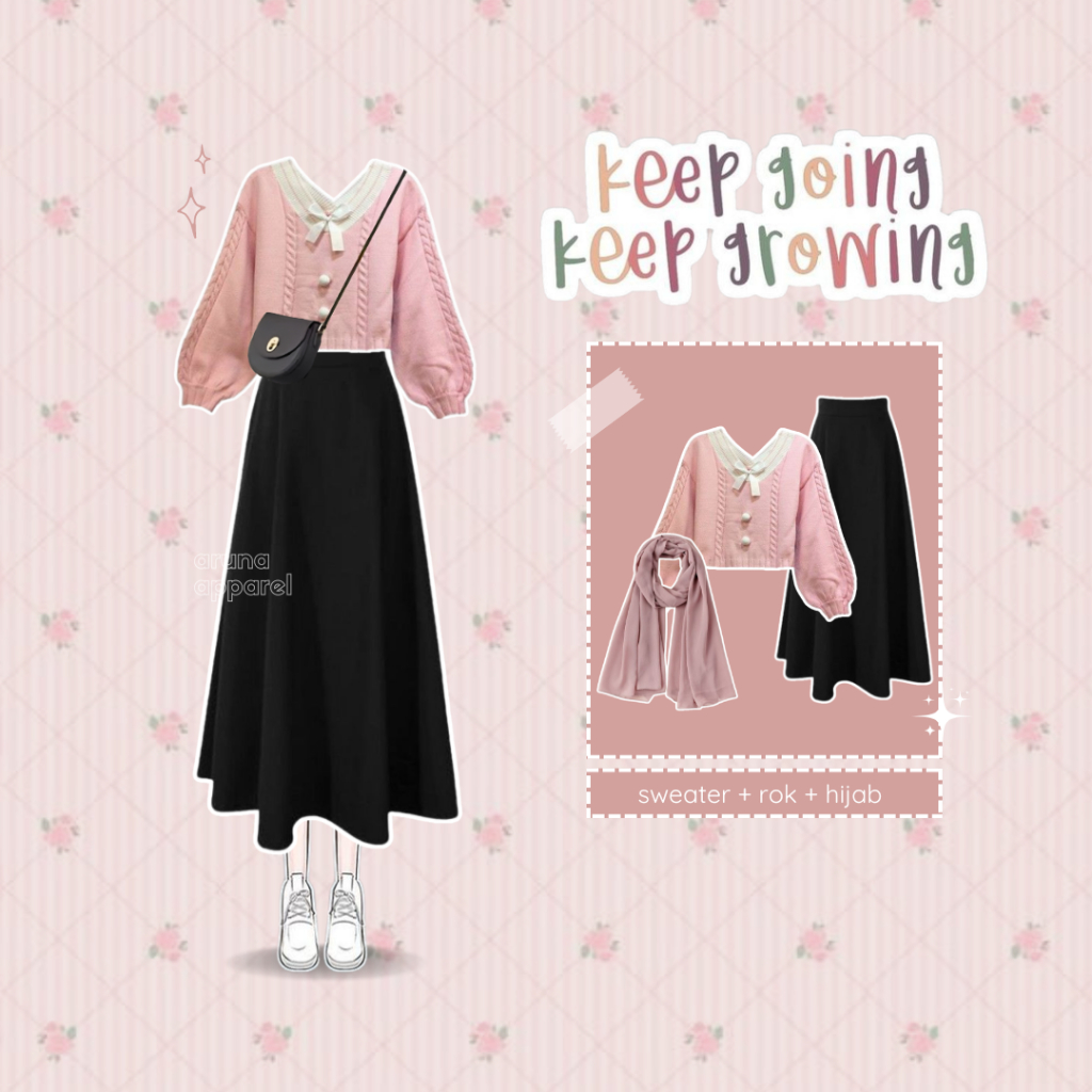 Jual One Set Korean Style Setelan Remaja Rok Hijab OOTD Rajut Kawai ...